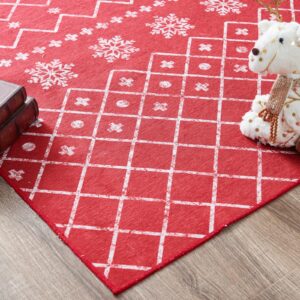 jinchan Christmas Area Rug 5x7 Red Rug Xmas Snowflake Modern Rug Kitchen Rug Washable Rug Non Slip Moroccan Carpet Holiday Decor Geometric Soft Accent Rug for Bathroom Bedroom Dining Room Living Room