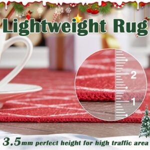 jinchan Christmas Area Rug 5x7 Red Rug Xmas Snowflake Modern Rug Kitchen Rug Washable Rug Non Slip Moroccan Carpet Holiday Decor Geometric Soft Accent Rug for Bathroom Bedroom Dining Room Living Room