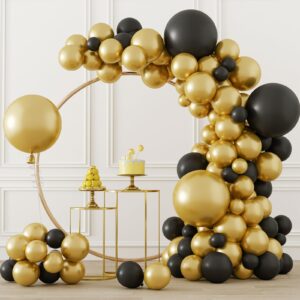 rubfac black and gold balloons arch garland kit, 18/12/5 inch latex balloon set for birthday party wedding graduation anniversary baby shower