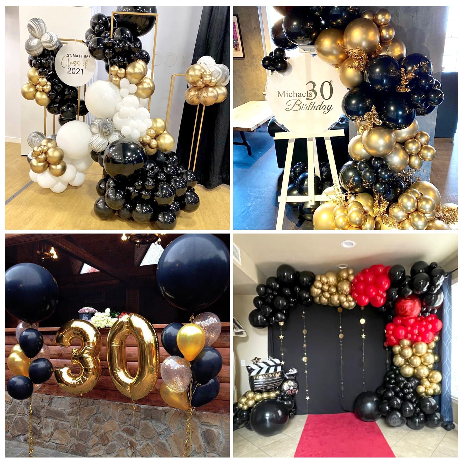 RUBFAC Black and Gold Balloons Arch Garland Kit, 18/12/5 Inch Latex Balloon Set for Birthday Party Wedding Graduation Anniversary Baby Shower