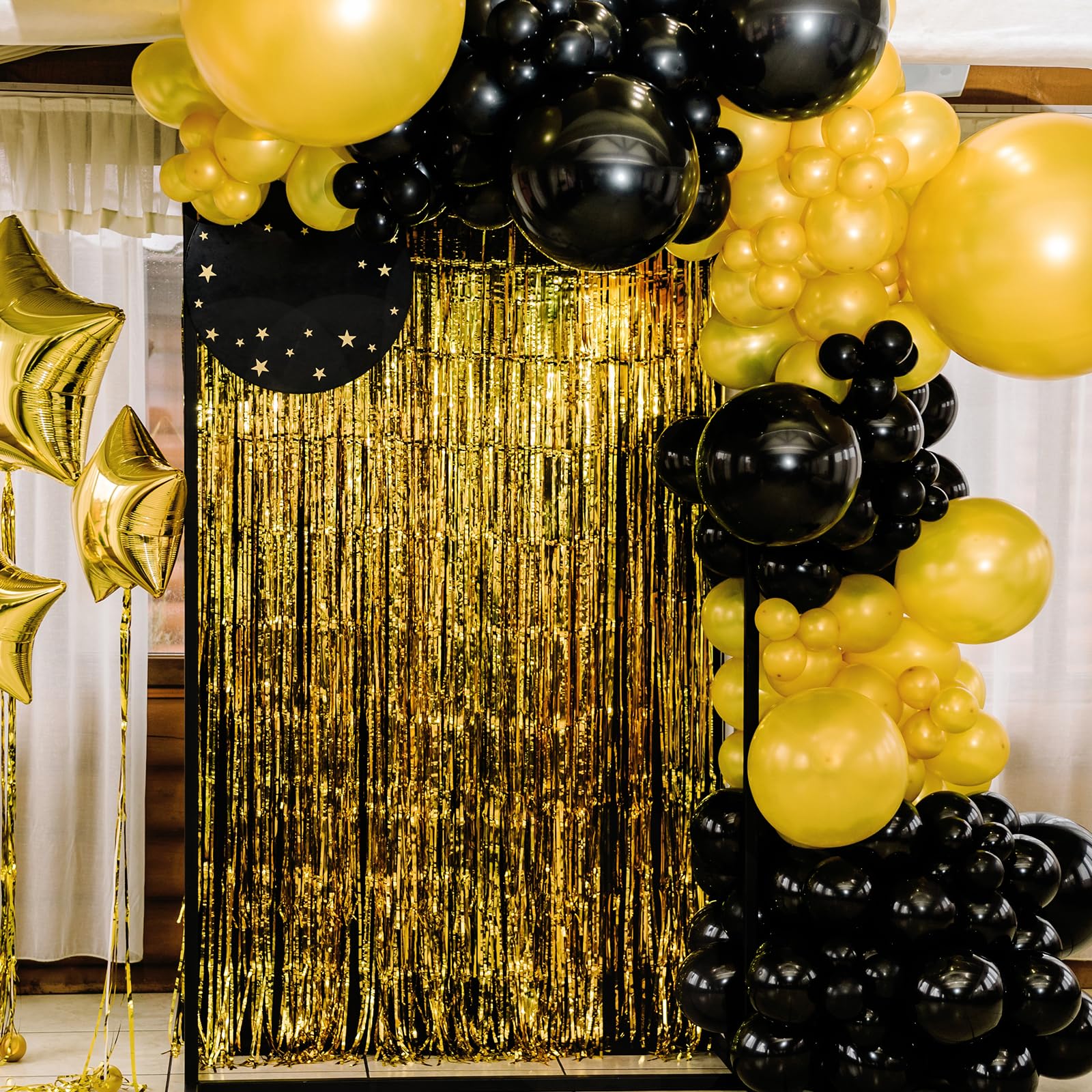 RUBFAC Black and Gold Balloons Arch Garland Kit, 18/12/5 Inch Latex Balloon Set for Birthday Party Wedding Graduation Anniversary Baby Shower