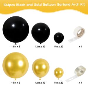 RUBFAC Black and Gold Balloons Arch Garland Kit, 18/12/5 Inch Latex Balloon Set for Birthday Party Wedding Graduation Anniversary Baby Shower