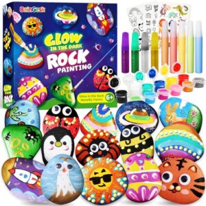 baingesk glow in the dark rock painting kit for kids, painting rock crafts set, arts and crafts gifts for ages 6-8, creative activities art toys for 6, 7, 8, 9, 10, 11, 12 year old kids