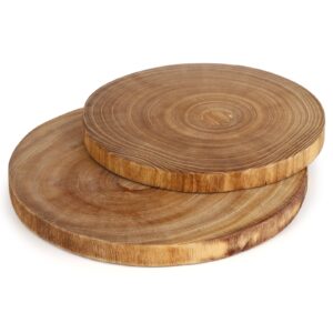 nicunom 2 pack large wood slab serving board, 9"-10"/11"-12" wood cheese server round cutting board, wood slices for table centerpieces