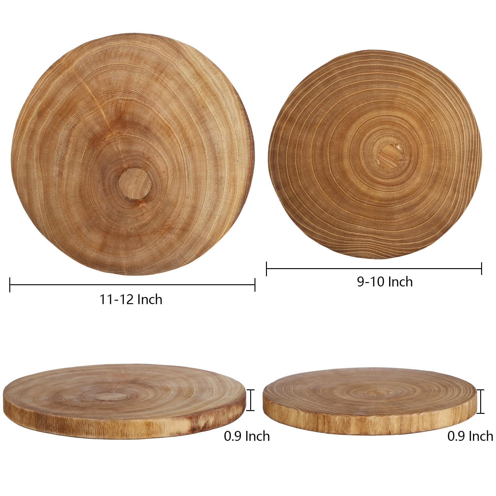 Nicunom 2 Pack Large Wood Slab Serving Board, 9"-10"/11"-12" Wood Cheese Server Round Cutting Board, Wood Slices for Table Centerpieces