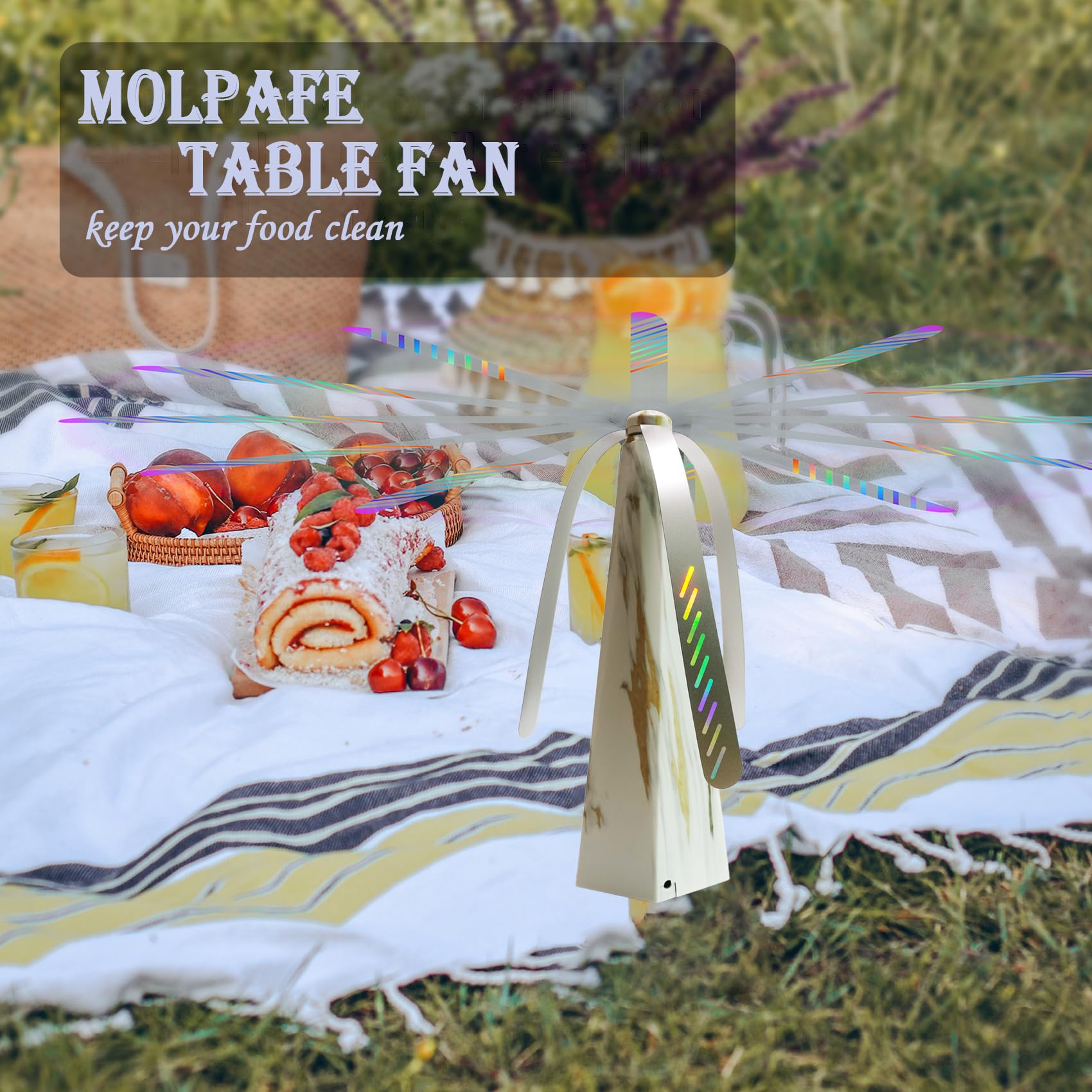 Molpafe Table Fans, Portable and Soundless, with Soft Fan's Blades, USB Rechargeable, Keeps Your Food Clean, Suitable for Home, Patio, Restaurant, BBQ and Picnic (2 Pack)-005