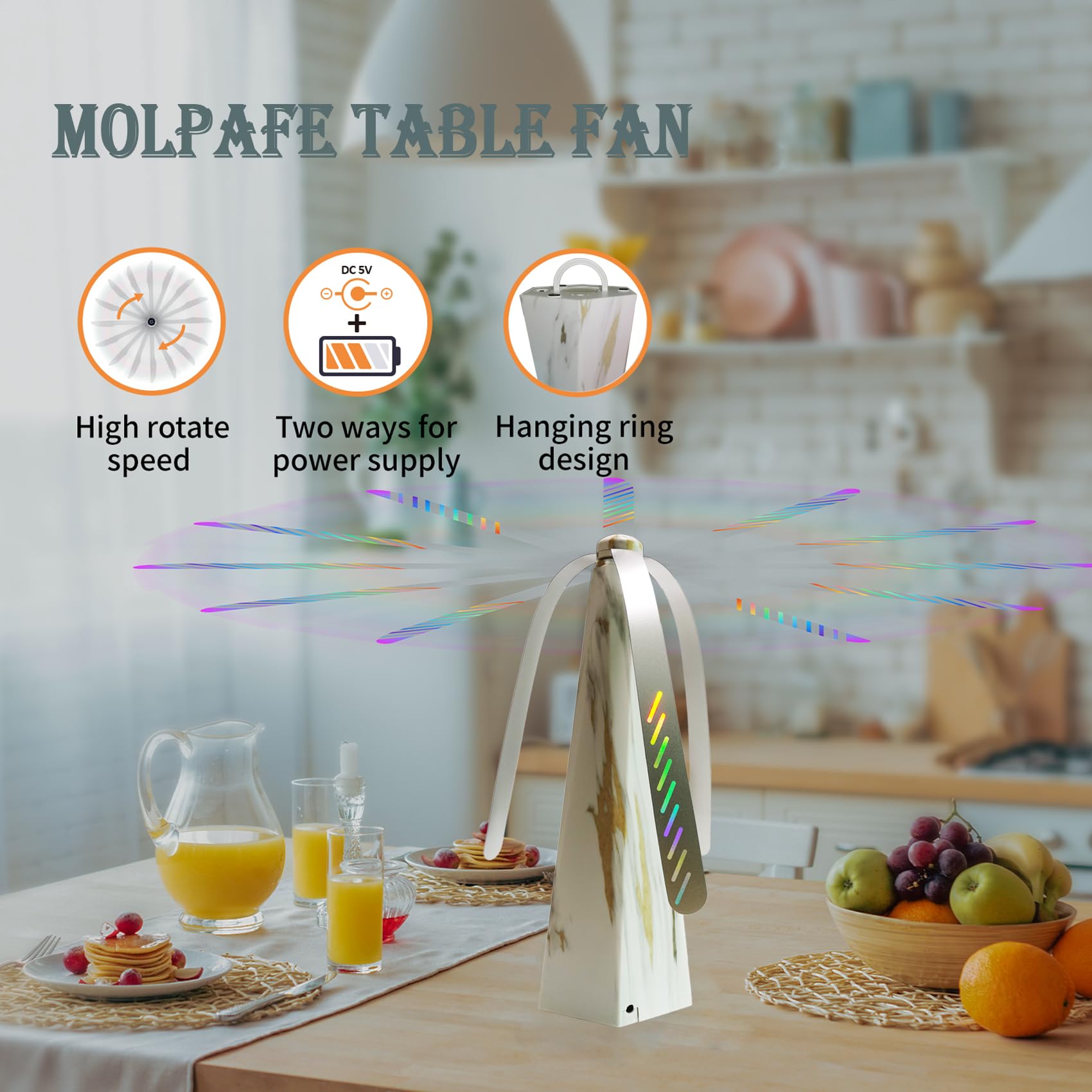 Molpafe Table Fans, Portable and Soundless, with Soft Fan's Blades, USB Rechargeable, Keeps Your Food Clean, Suitable for Home, Patio, Restaurant, BBQ and Picnic (2 Pack)-005