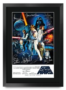 hwc trading star wars a new hope movie poster cast signed 16" x 12" framed gift printed autograph film mark hamill harrison ford carrie fisher alec guinness george lucas print photo picture display -