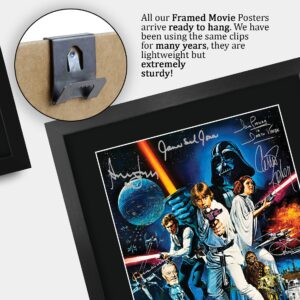 HWC Trading Star Wars a New Hope Movie Poster Cast Signed 16" x 12" Framed Gift Printed Autograph Film Mark Hamill Harrison Ford Carrie Fisher Alec Guinness George Lucas Print Photo Picture Display -