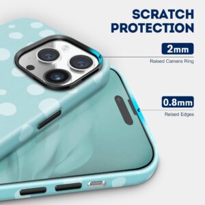 kingflag Vegan Leather Magnetic Case for iPhone 14 Pro Max Wireless Charging, MagSafe Compatible, Metal Buttons, Shockproof Protective Phone Case Cover for Women Men 6.7" (Teal with White Dots)