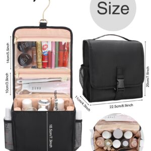 Relavel Hanging Toiletry Bag for Women and Men, Small Travel Bag for Girls Compact Size with Multiple Compartments Waterproof Travel Kit Wash Bag Makeup Storage Organizer Gym Shower Bag Black