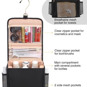 Relavel Hanging Toiletry Bag for Women and Men, Small Travel Bag for Girls Compact Size with Multiple Compartments Waterproof Travel Kit Wash Bag Makeup Storage Organizer Gym Shower Bag Black