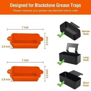 AKSDTH 2 Pack Blackstone Silicone Grease Cup Liners for 36 28 22 17 Inch Griddle, Reusable Grease Catcher Liner Grill Grease Tray Blackstone Accessories, Replacement of Aluminum Foil Drip Pans, Orange