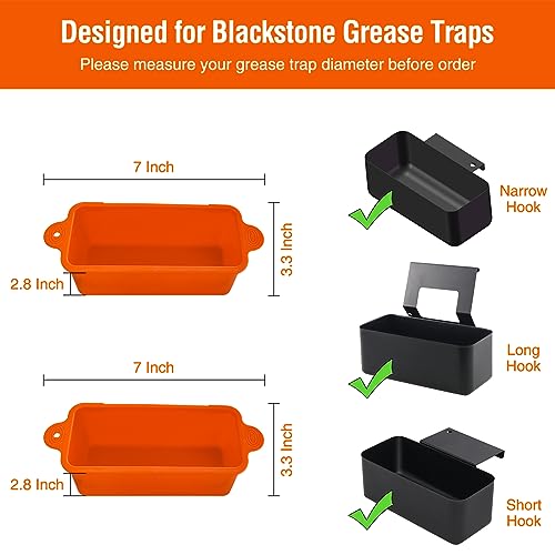 AKSDTH 2 Pack Blackstone Silicone Grease Cup Liners for 36 28 22 17 Inch Griddle, Reusable Grease Catcher Liner Grill Grease Tray Blackstone Accessories, Replacement of Aluminum Foil Drip Pans, Orange