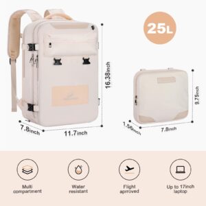 Maelstrom Travel Backpack for Women Men,25L Laptop Backpack Fits 17-Inch Laptop,Waterproof Carry On Backpack for Airplanes with Detachable Crossbody Bag&Shoe Compartment,Beige, Medium