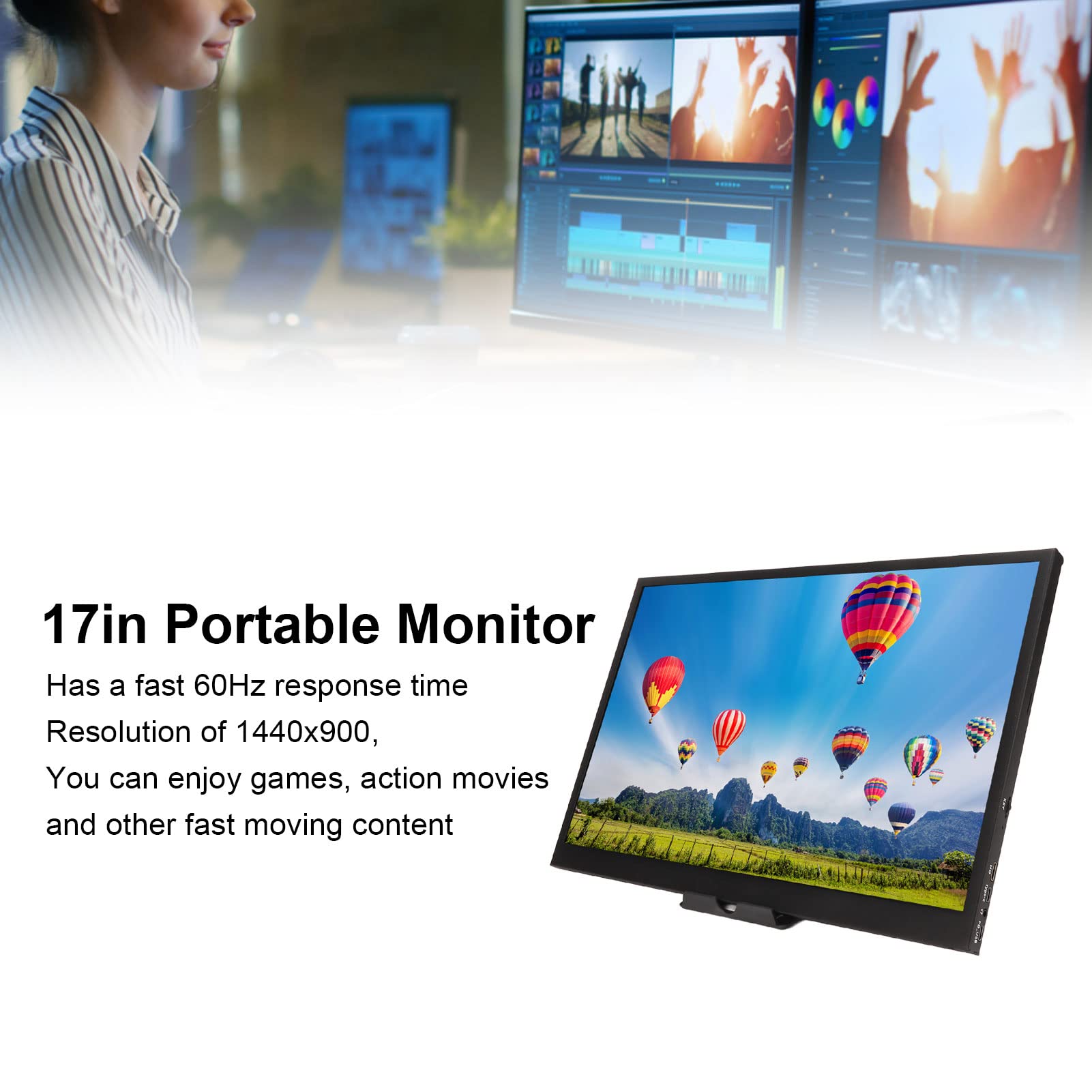 GOWENIC 17in Portable Monitor with 1440x900 RGB Gaming Screen, 60Hz Refresh Rate for PC Phone, Gaming Monitor Second Screen for Laptop