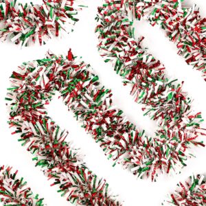 sggvecsy 49.2ft christmas green red white tinsel garland xmas tree decorations christmas metallic twist garland ceiling hanging decorations for new year party birthday holiday indoor outdoor supplies