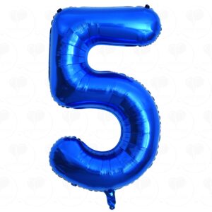 afterloon® 40 inch chrome glossy midnight blue foil "5" helium jumbo digital number balloons, 5th birthday decorations for girls or boys, 5 five year old anniversary party supplies (number"5")