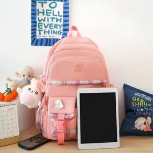 5 pcs Cute Aesthetic Backpack Set with Pins and Pendant Large Kawaii Japanese Style College Laptop Bookbag Preppy Backpack (Black,One Size)