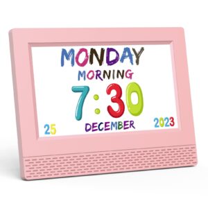 kids digital alarm clock colorful, 7" large led time display children's sleep trainer, eye-caring digital clock for girls boys bedrooms bedside, 17 alarm clock settings easy to use kids birthday gift