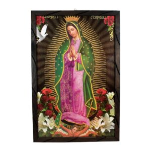 mrcjsales- our lady of guadalupe image with dove an flowers in rustic frame, oil painting, 24''x36'', 13''x18'', 10''x12'' inches, religious art image, virgen de guadalupe con paloma y flores, cuadro rustico , home decor, wall decor, church events, gifts