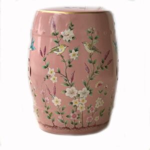 jcakes rustic ceramic chinese stool, pink, ceramic painted craft, handmade, suitable for garden, bedroom, terrace, backyard decoration.