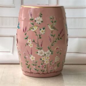 JCAKES Rustic Ceramic Chinese Stool, Pink, Ceramic Painted Craft, Handmade, Suitable for Garden, Bedroom, Terrace, Backyard Decoration.