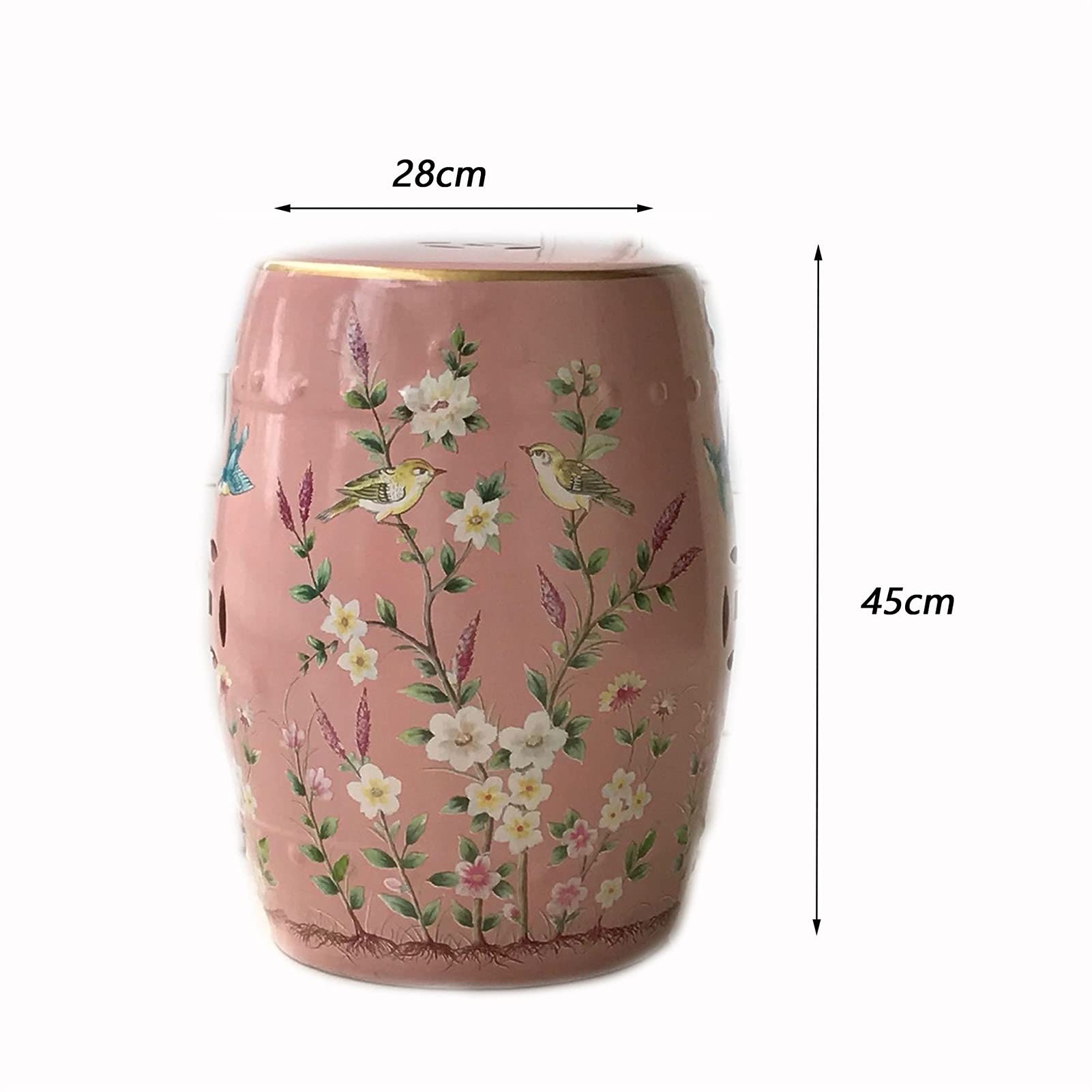 JCAKES Rustic Ceramic Chinese Stool, Pink, Ceramic Painted Craft, Handmade, Suitable for Garden, Bedroom, Terrace, Backyard Decoration.