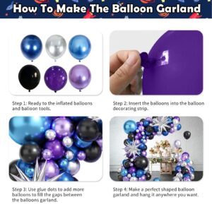 Outer Space Balloon Garland Arch Kit, Galaxy Theme Birthday Party Decorations for Boys, Metallic Chrome Blue Purple Silver Explosion Star Balloon Garland Kit for Kids Baby Shower Party Decor Supplies