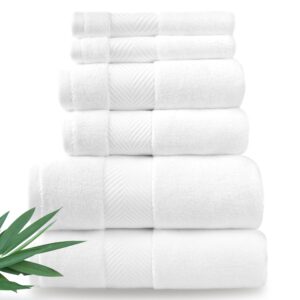 alusa home bamboo viscose bath towels - ultra soft & plush 700 gsm luxury bath towels - super absorbent & quick drying - 6 piece towel set (white)