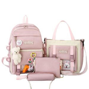 aiyify 4pcs kawaii backpack cute backpack for school aesthetic backpack kawaii school supplies backpack set with accessories (pink-a)…