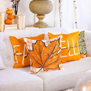 YUJUN 4 Pack Fall Pillow Covers Decoration,18x18in Buffalo Plaid Farmhouse Pumpkin Maple Leaves Thanksgiving Fall Throw Pillows Cushion Case Couch Decor for Autumn Home Outdoor Decorations