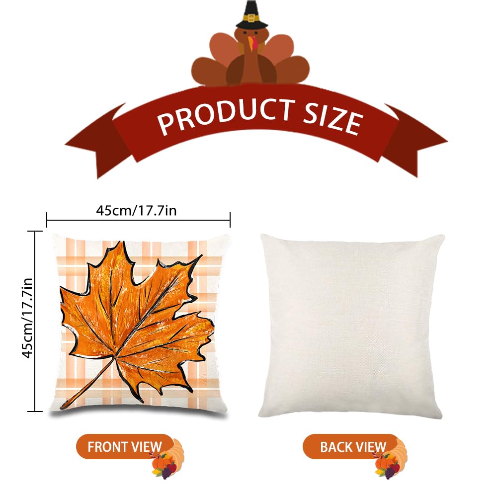 YUJUN 4 Pack Fall Pillow Covers Decoration,18x18in Buffalo Plaid Farmhouse Pumpkin Maple Leaves Thanksgiving Fall Throw Pillows Cushion Case Couch Decor for Autumn Home Outdoor Decorations