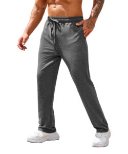 coofandy men's jersey sweatpants open bottom casual cotton pants lightweight loose fit trouser with pockets dark grey