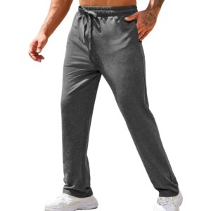 COOFANDY Men's Jersey Sweatpants Open Bottom Casual Cotton Pants Lightweight Loose Fit Trouser with Pockets Dark Grey