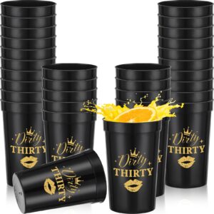 uiifan 30 pcs 30th birthday party cups 12 oz dirty thirty cups 30th birthday stadium cups plastic cups for him birthday party decorations(black, gold)