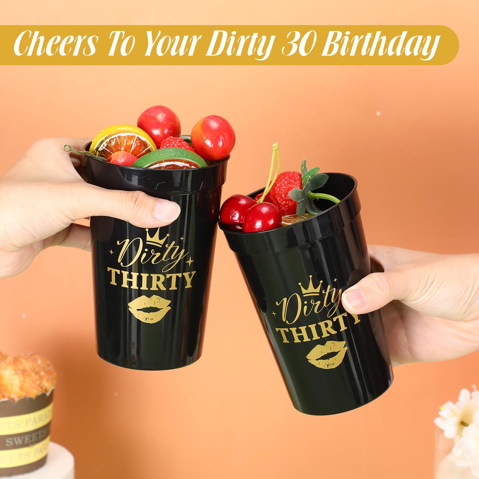 Uiifan 30 Pcs 30th Birthday Party Cups 12 Oz Dirty Thirty Cups 30th Birthday Stadium Cups Plastic Cups for Him Birthday Party Decorations(Black, Gold)