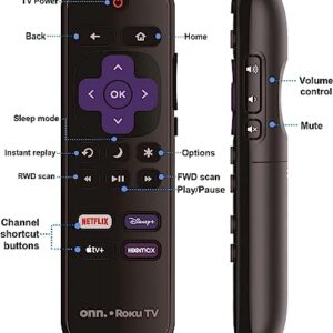 OEM Replacement Remote Control fits for All Onn. Roku TV Smart 4K Ultra HDTV with 4 Shortcut APP Keys - Netflix, Disney Plus, Apple TV+, and HBO Max Buttons