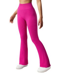 suuksess women ribbed seamless tummy control flare leggings bootcut high waist workout yoga pants 29'' (hot pink,m)