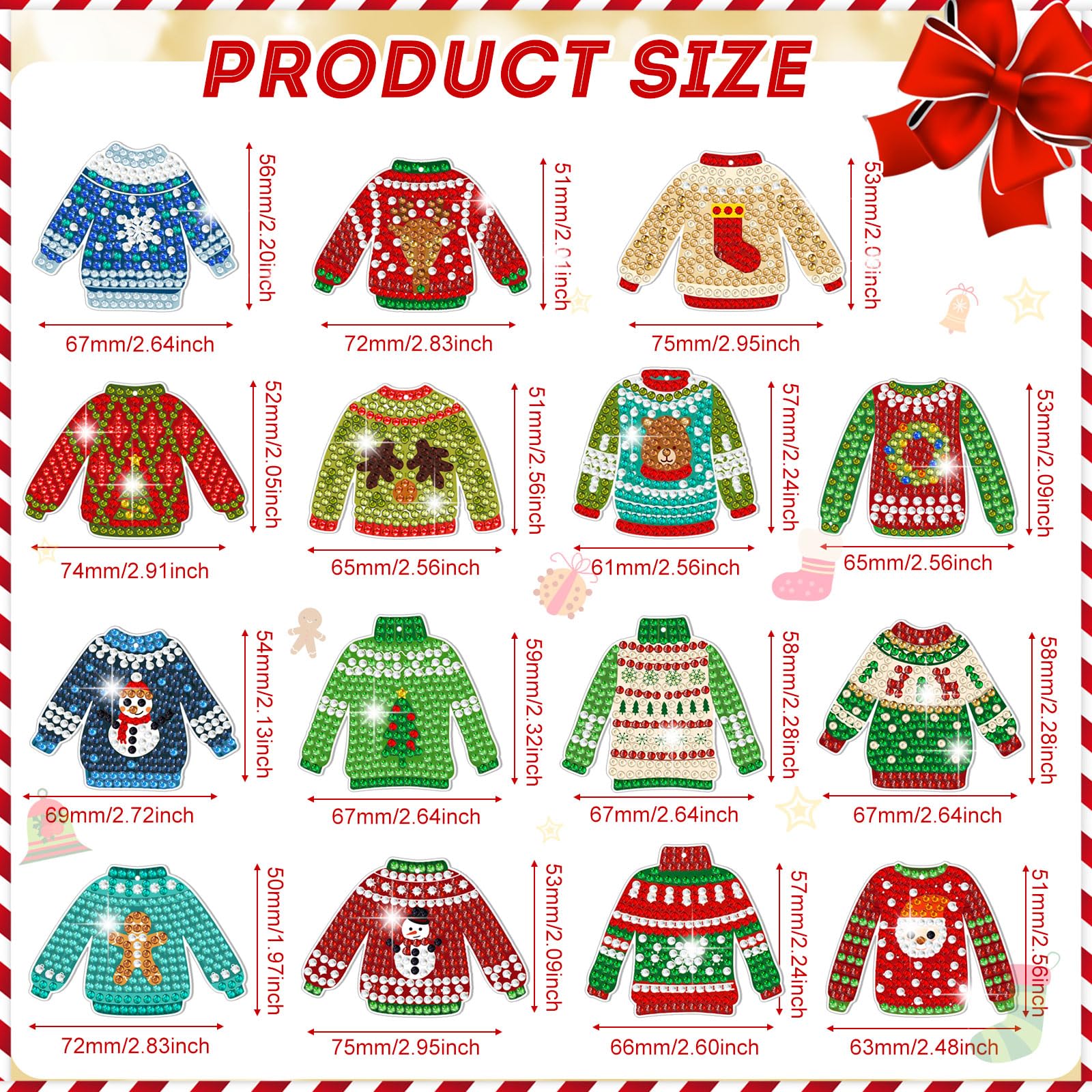 15 Pieces Christmas Ugly Sweater Diamond Painting Keychain 5d Sweater Diamond Art Keychains Christmas Diamond Painting Kits for Xmas DIY Crafts Hanging Ornaments Home Decor