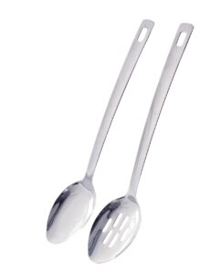 xiaoxgxf 14.5 inches long handle stainless steel serving spoon slotted spoons cooking spoon kitchen spoon(set of 2)