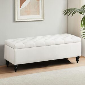 Busaurus Storage Ottoman Bench 50.2 Inches, Upholstered End of Bed Ottoman Bench with Storage and Seating, Large Blanket Storage Bench for Foot Rest in Bedroom, Living Room, Entryway (Ivory)