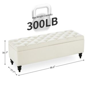 Busaurus Storage Ottoman Bench 50.2 Inches, Upholstered End of Bed Ottoman Bench with Storage and Seating, Large Blanket Storage Bench for Foot Rest in Bedroom, Living Room, Entryway (Ivory)