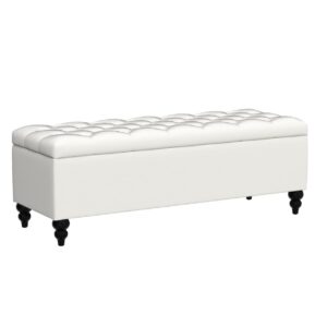 Busaurus Storage Ottoman Bench 50.2 Inches, Upholstered End of Bed Ottoman Bench with Storage and Seating, Large Blanket Storage Bench for Foot Rest in Bedroom, Living Room, Entryway (Ivory)