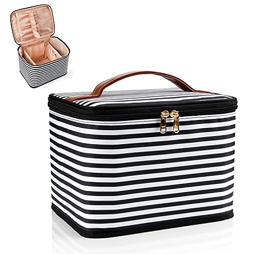 OCHEAL Makeup Bag,Large Travel Makeup Bag Organizer Cosmetic Bags for Women Washable Make Up Bag Makeup Organizer Case with Dividers - Black/White Stripes