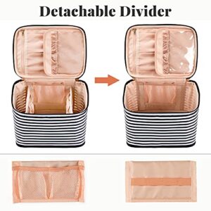 OCHEAL Makeup Bag,Large Travel Makeup Bag Organizer Cosmetic Bags for Women Washable Make Up Bag Makeup Organizer Case with Dividers - Black/White Stripes