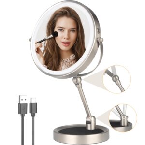 zlokla lighted makeup mirror, 1x/10x lighted magnifying mirror, 360 rotate makeup mirror with lights and magnification, double sided make up mirror with lighting, 3 colors brightness adjustable