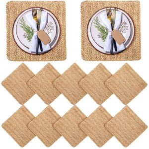 jinei 12 pcs jute braided placemats square jute placemats rattan straw woven placemats 14x14 inch water hyacinth woven placemats boho table mats for home holiday party farmhouse dining table