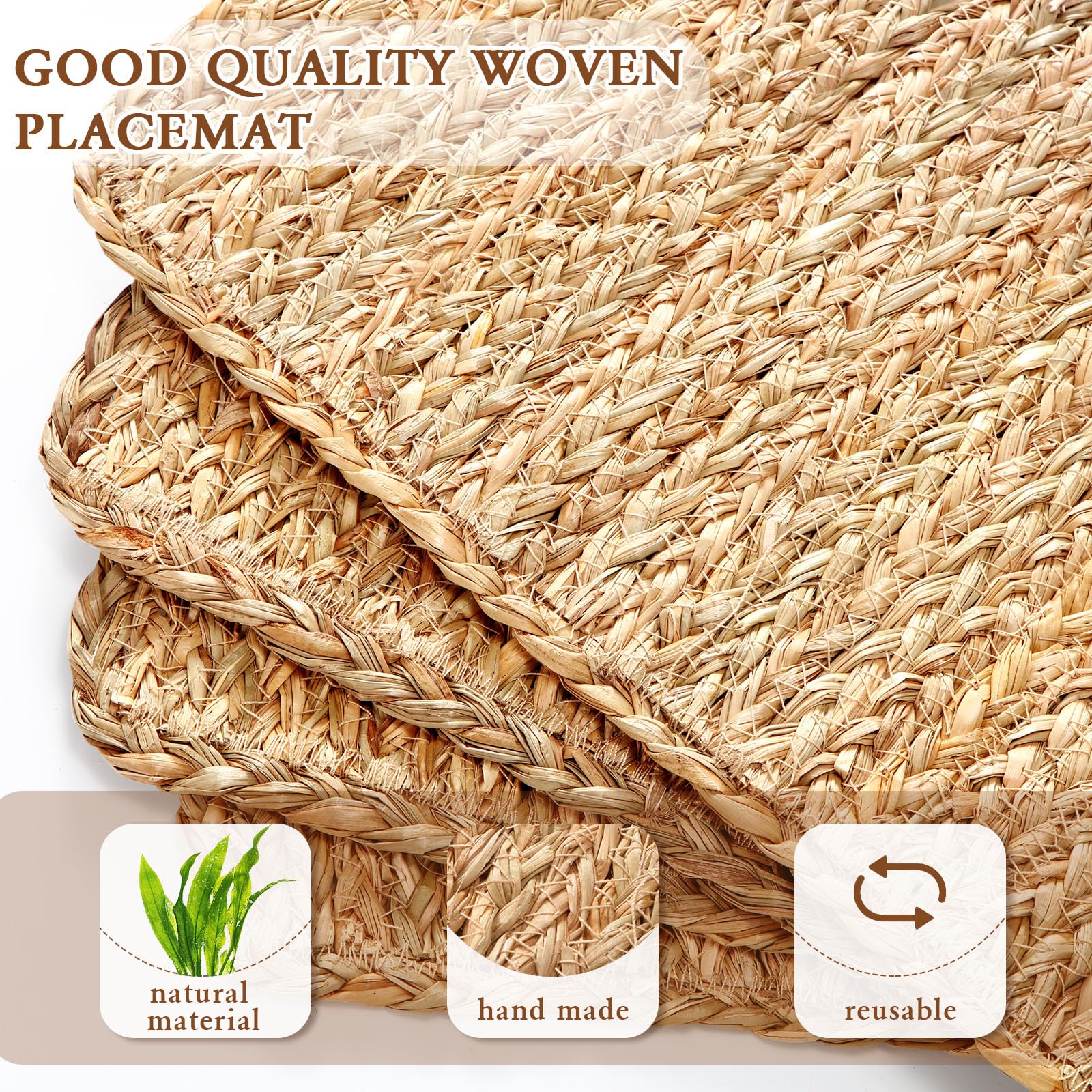 Jinei 12 Pcs Jute Braided Placemats Square Jute Placemats Rattan Straw Woven Placemats 14x14 Inch Water Hyacinth Woven Placemats Boho Table Mats for Home Holiday Party Farmhouse Dining Table