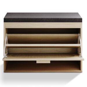 HomVent Rattan Shoe Rack, Shoe Cabinet with Flip-Drawer and Seat Cushion, Hallway Shoe Bench,